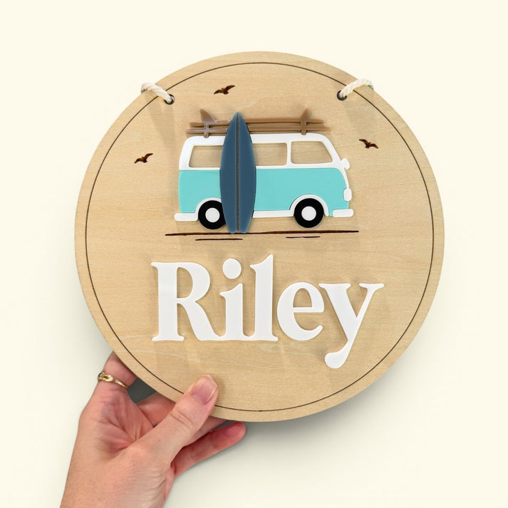 Personalised Surf Van Wooden Door Sign | Personalised Kids Door Sign ...